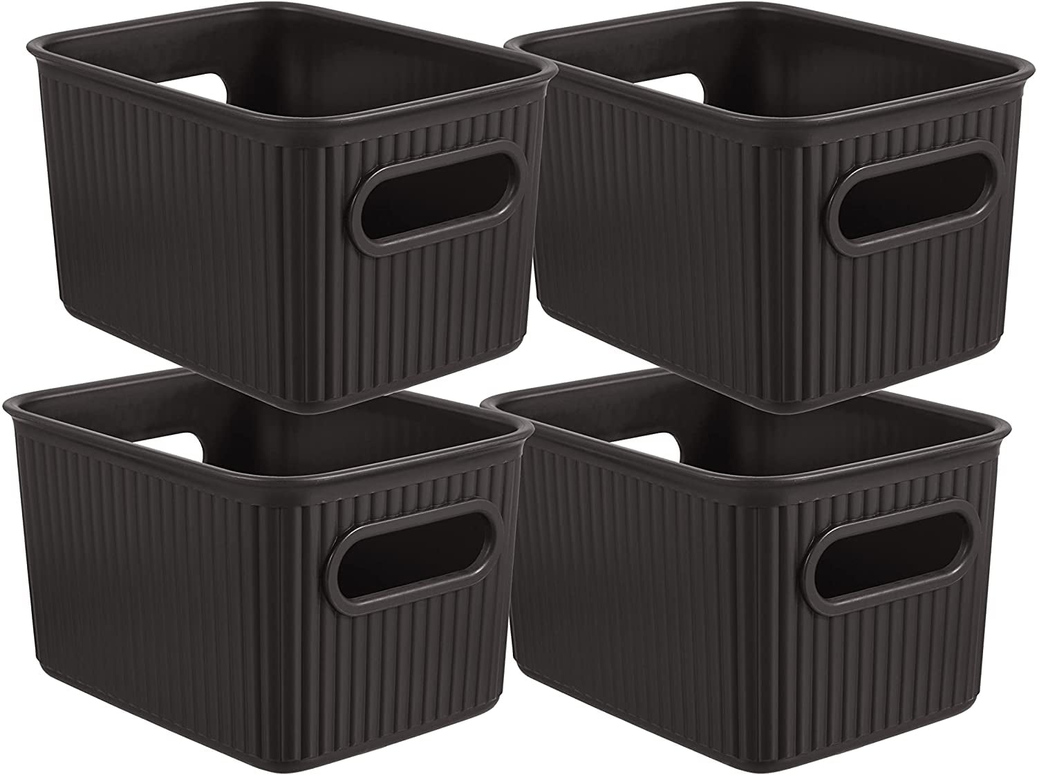 Small Ribbed Plastic Storage Basket Organizer Stackable Closet Storage
