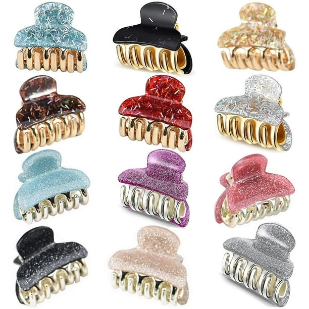 12 Pieces Small Plastic Hair Claw Clips Sequins Acrylic Hair Jaw Clip ...