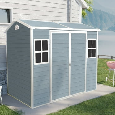 Miekor Furniture 4x8ft Resin Outdoor Storage Shed with Two-Window and ...