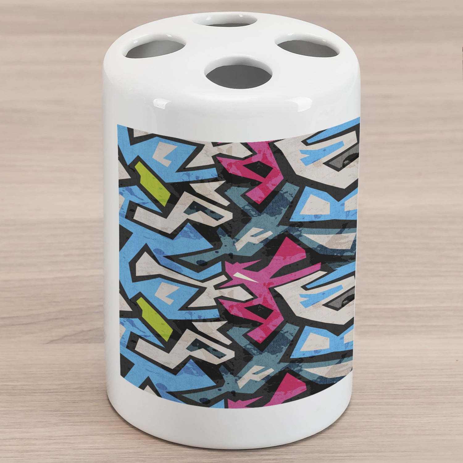 Grunge Ceramic Toothbrush Holder, Street Art Theme with Colorful ...