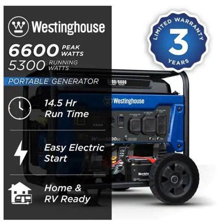 Westinghouse 6600 Watt Home Backup Portable Generator, Electric Start ...