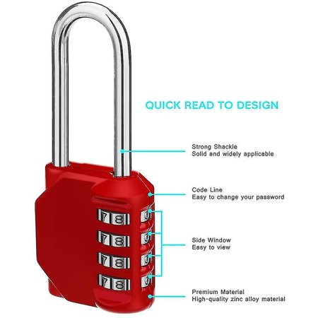 Padlock With Long Shackle And Combination Lock With 4 Digits And ...