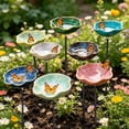 Handmade Metal Flower Garden Stake with Bee Bath and Bird Water Bowl ...