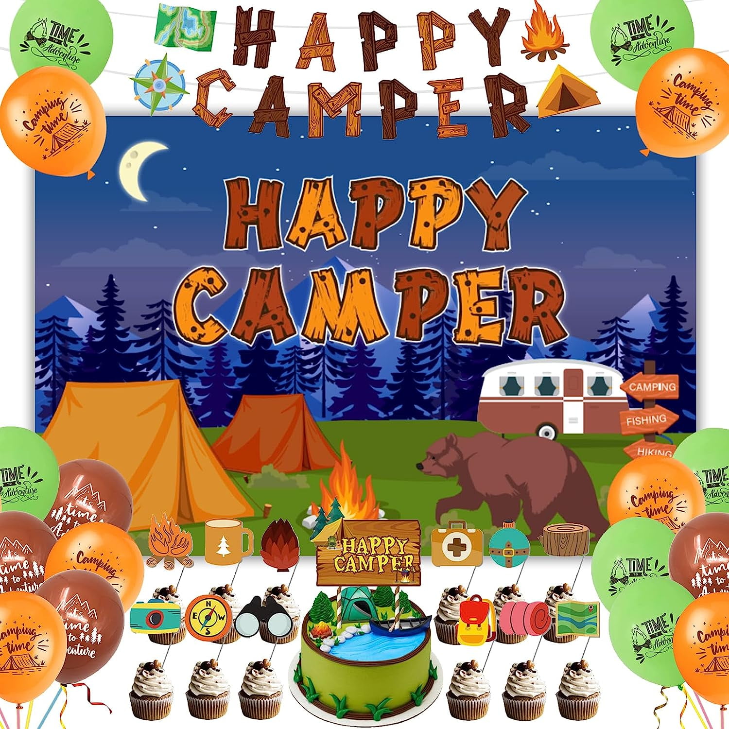 Happy Camper Party Decoration, Camping Themed Party Decorations ...
