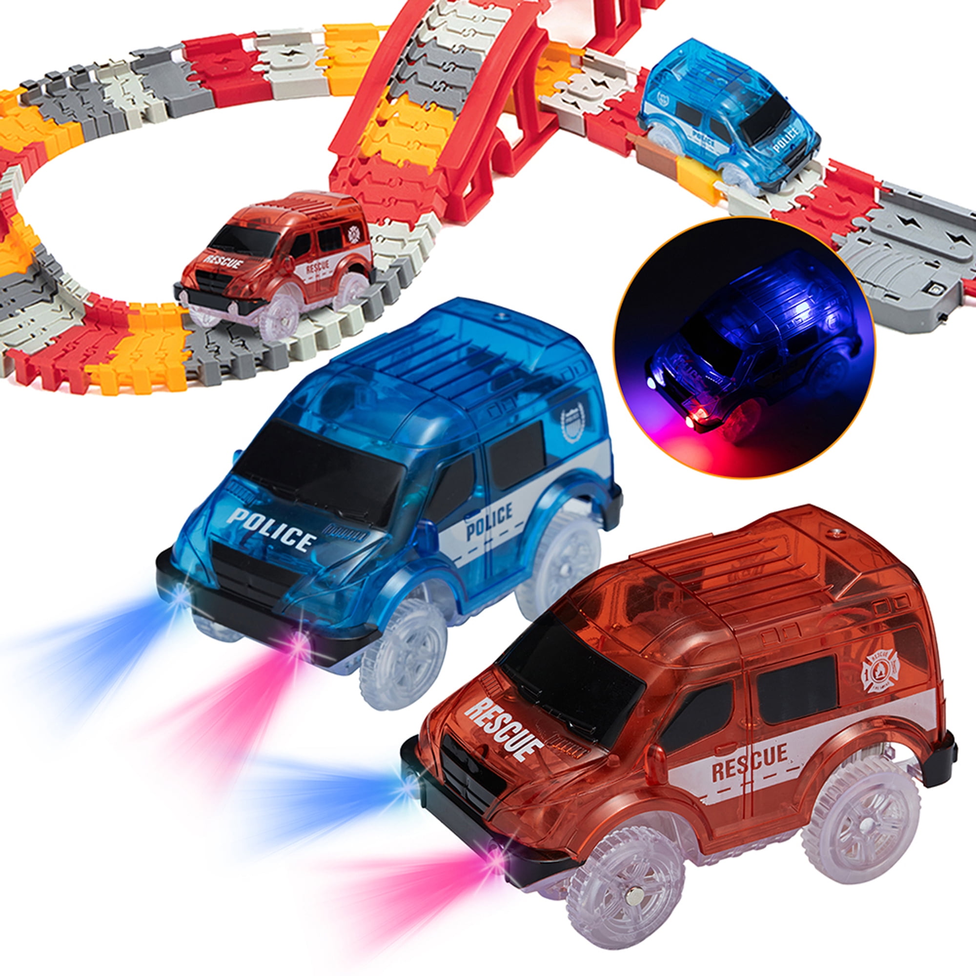 Tinglu 2pcs Electric Tracks Cars LED Flashing Car Toys Looping Race Run ...