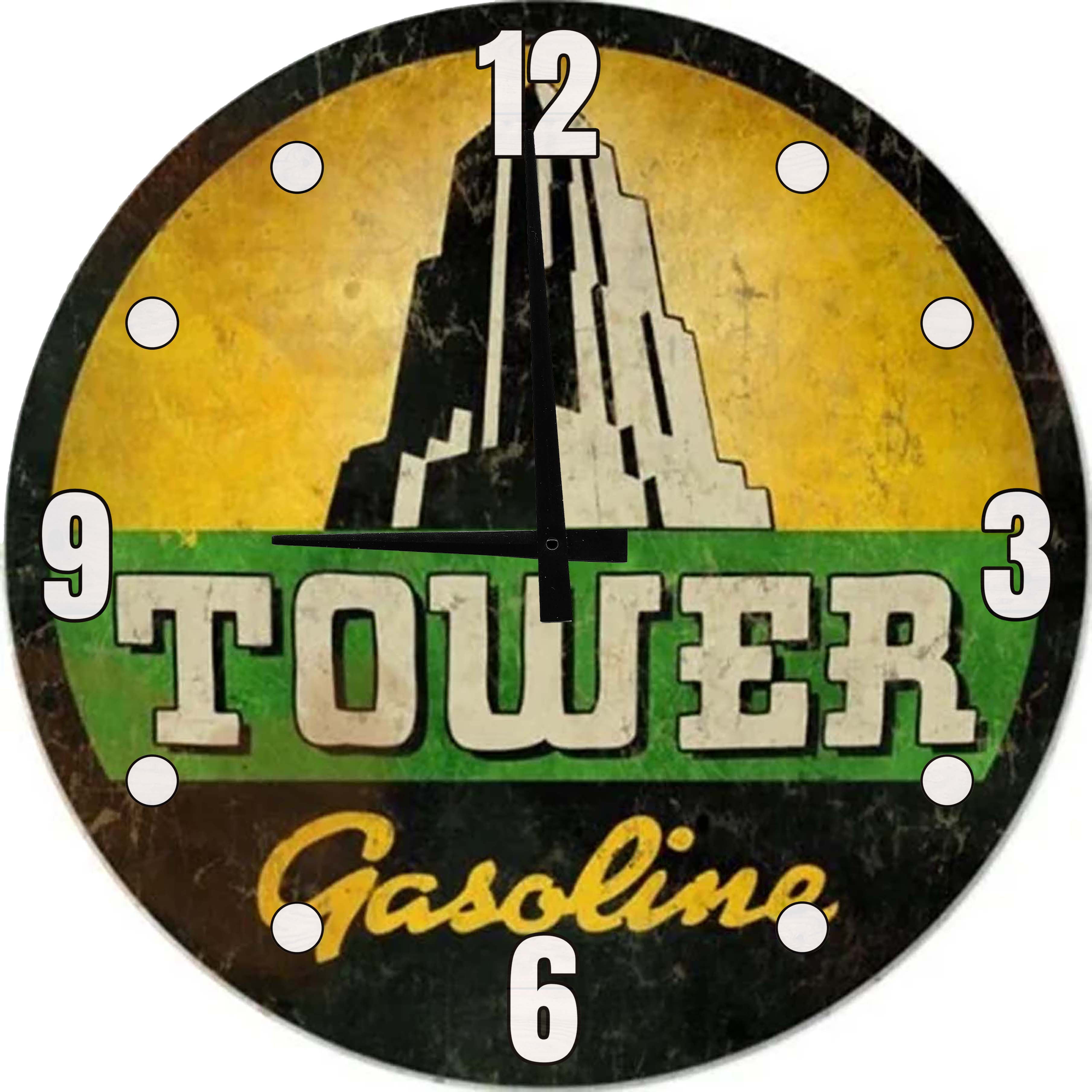 Wood Wall Clock City Building Gasoline Garage Large Wall Clock 18 Inch ...