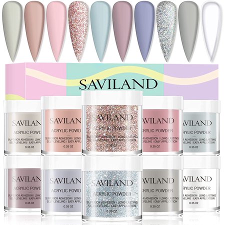 Acrylic Powder Set - 10 Color Acrylic Nail Powder Glitter White Pink ...