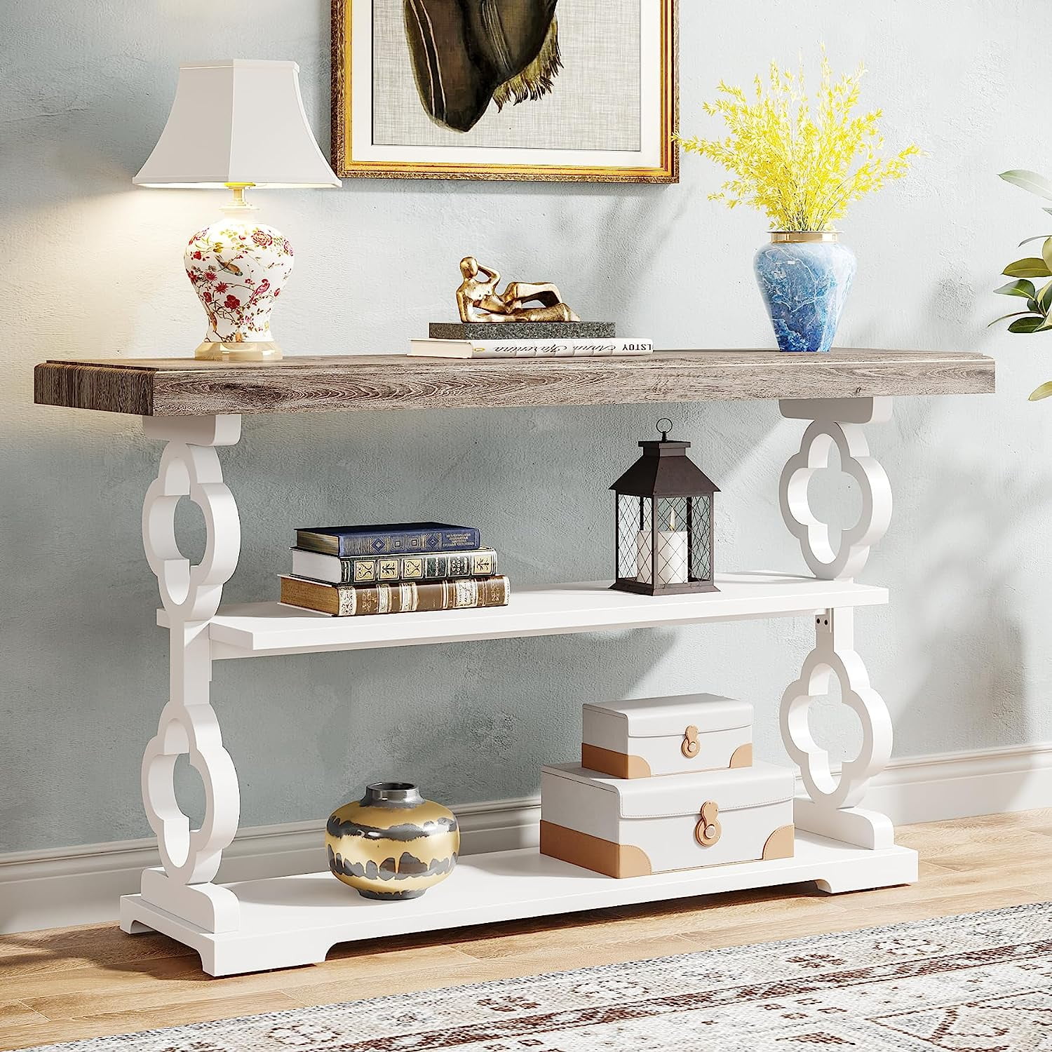 Tribesigns Farmhouse Console Table, 55 inch Rustic Entryway Sofa Table ...