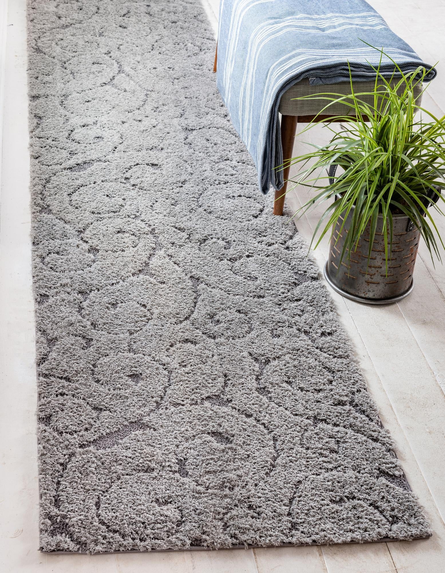 Rugs.com Botanical Shag Collection Rug – 10 Ft Runner Gray Shag Rug ...