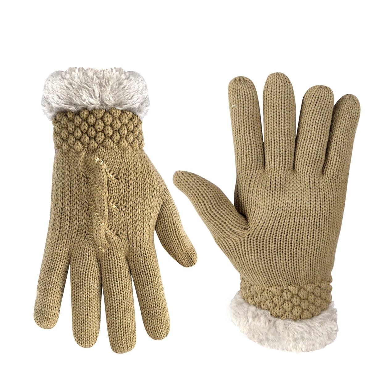 Cable Knit Plush Fleece Lined Double Layer Winter Gloves - Walmart.com