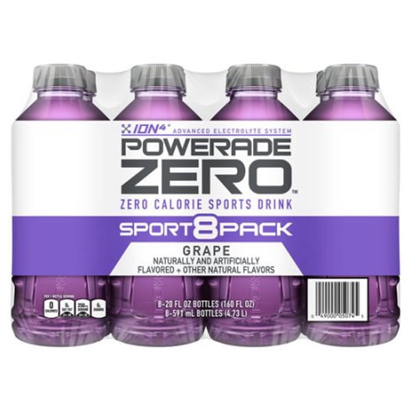 Powerade Zero Grape Sports Drink 20 oz Plastic Bottles - Pack of 24 ...