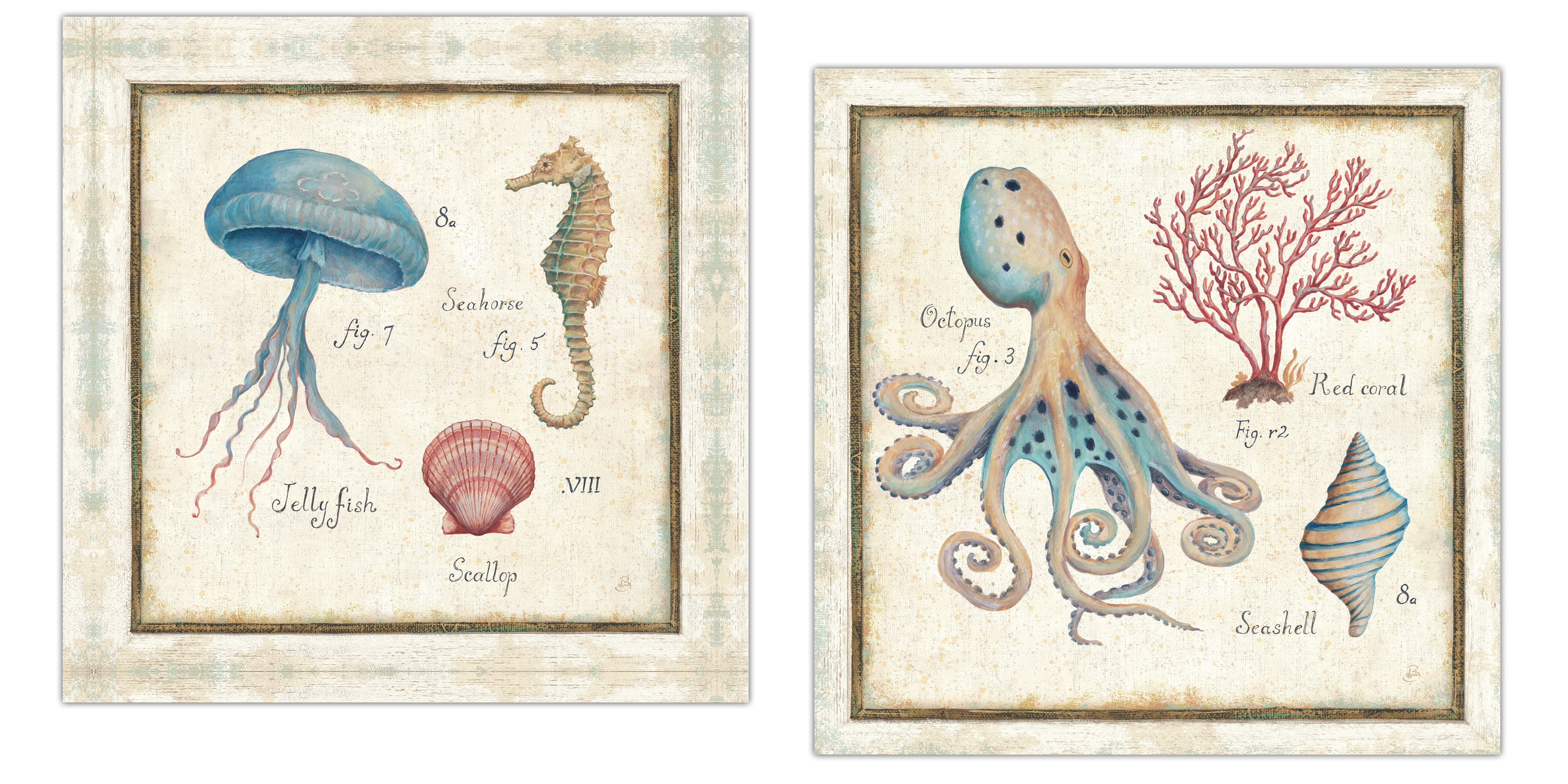 Off-White and Blue Octopus Seahorse and Shell Adult Coastal Decor; 2 ...