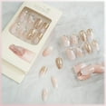 24Pcs Cat Eye Press on Nails with Marble Design, French Tips Manicure ...