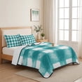 Full Quilt Bedding Set Pastoral Rustic Teal Watercolor Plaid Breathable ...