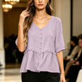 Achuyrbd Women's Linen Blend Peplum Blouse, V-Neck Half Short Sleeve ...