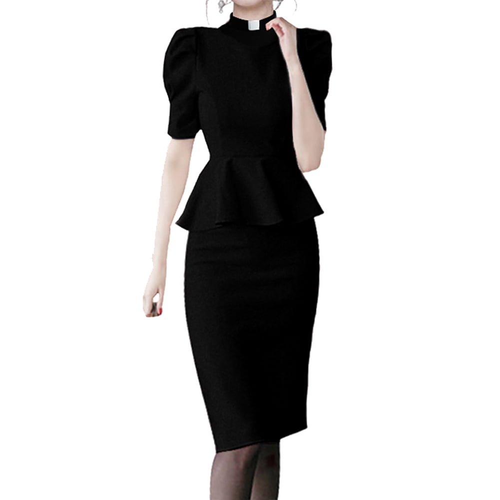 GRACEART Women Clergy Dress Pastor Priest Clerical Peplum Dress with ...