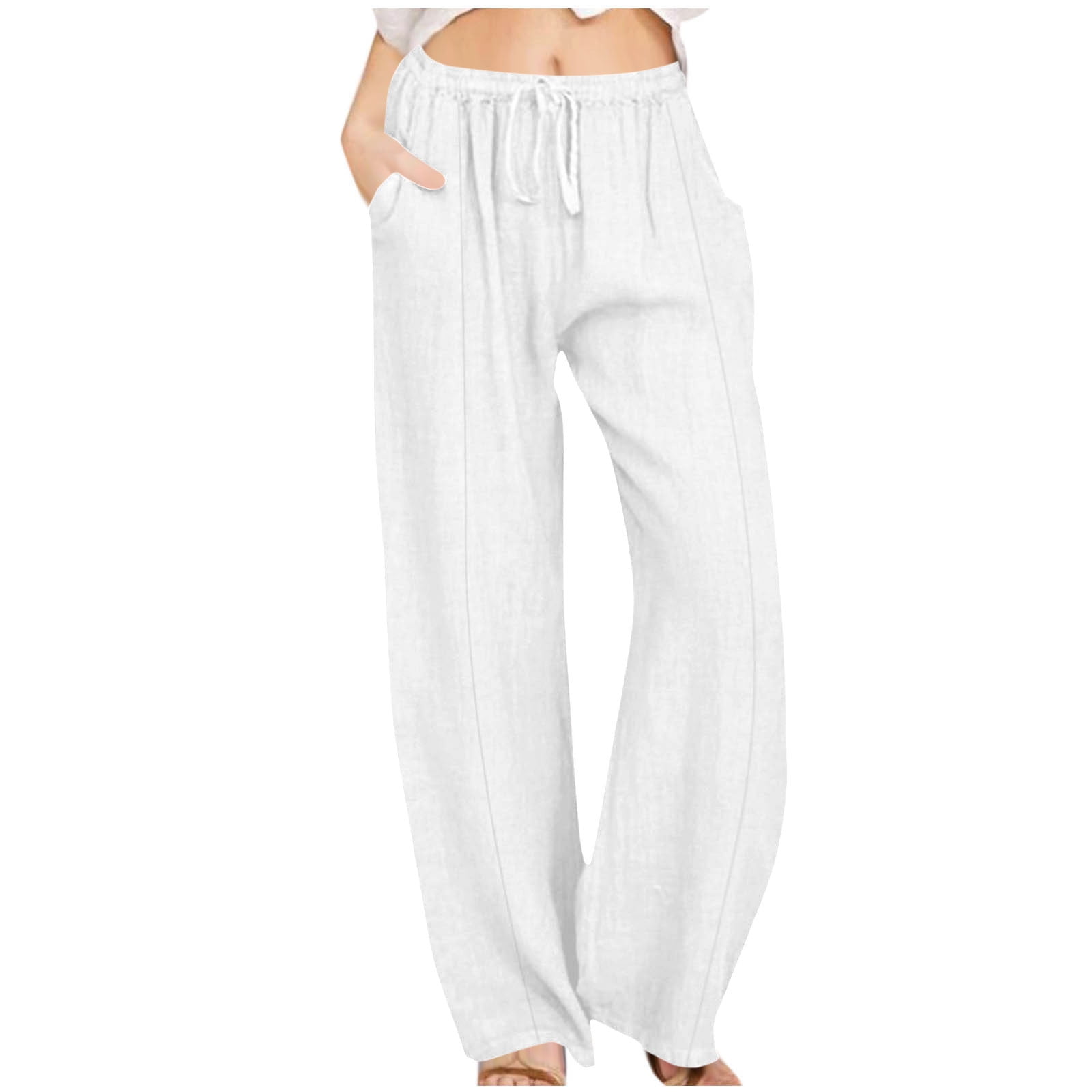 Click here for Lenpel Cotton Linen Pants For Women Elastic High W... prices