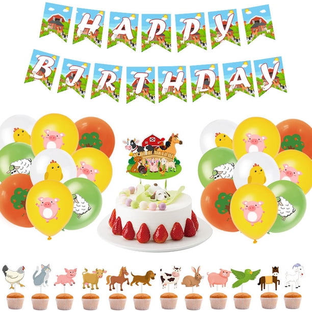 Farm Animals Birthday Decorations, Happy Birthday Banner Animals ...