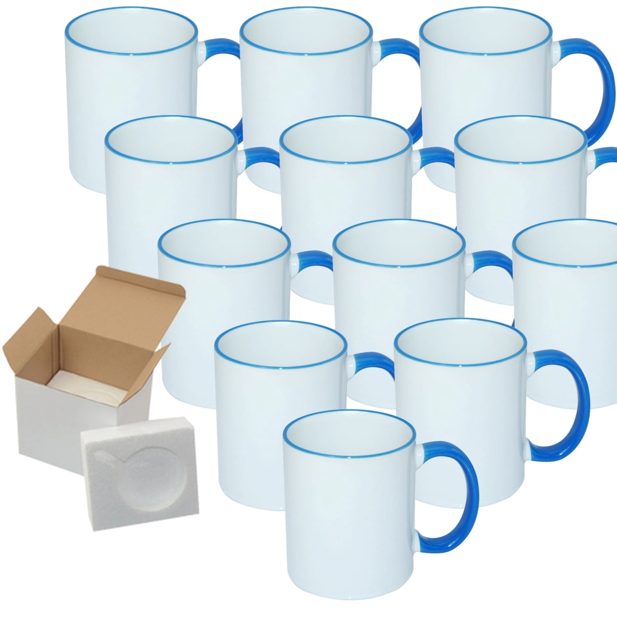 Mugsie 12 Pcs 11OZ Light Blue Rim & Handle Sublimation Mugs With Foam ...