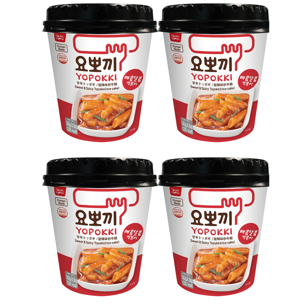 Tteokbokki (Cup of 4, Spicy & Sweet Sauce) Korean Snack Rice Cake ...