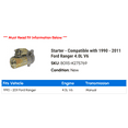 Starter - Compatible with 1990 - 2011 Ford Ranger 4.0L V6 1991 1992 ...