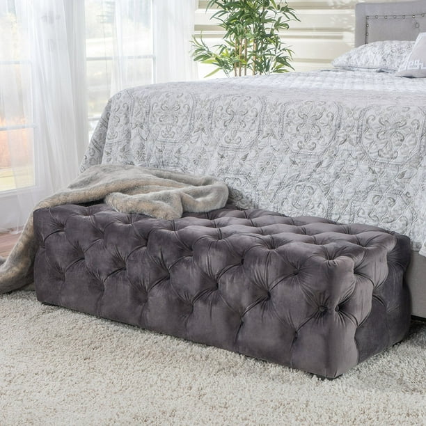 Provence Grey Tufted New Velvet Ottoman Rectangle