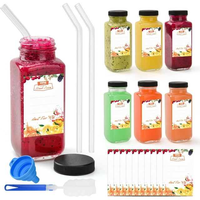 shiyou-6 Pack 8 oz 250ml Glass Juice Bottles with Lids, Reusable Glass ...
