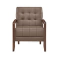 Brown Leather Accent Chair, Tufted Club Chair - Walnut Wood Legs ...