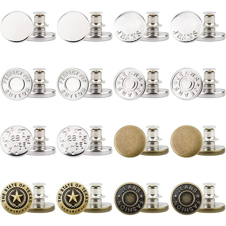Removable Metal Button, 16 Sets 8 Styles No Sew Instant Button ...