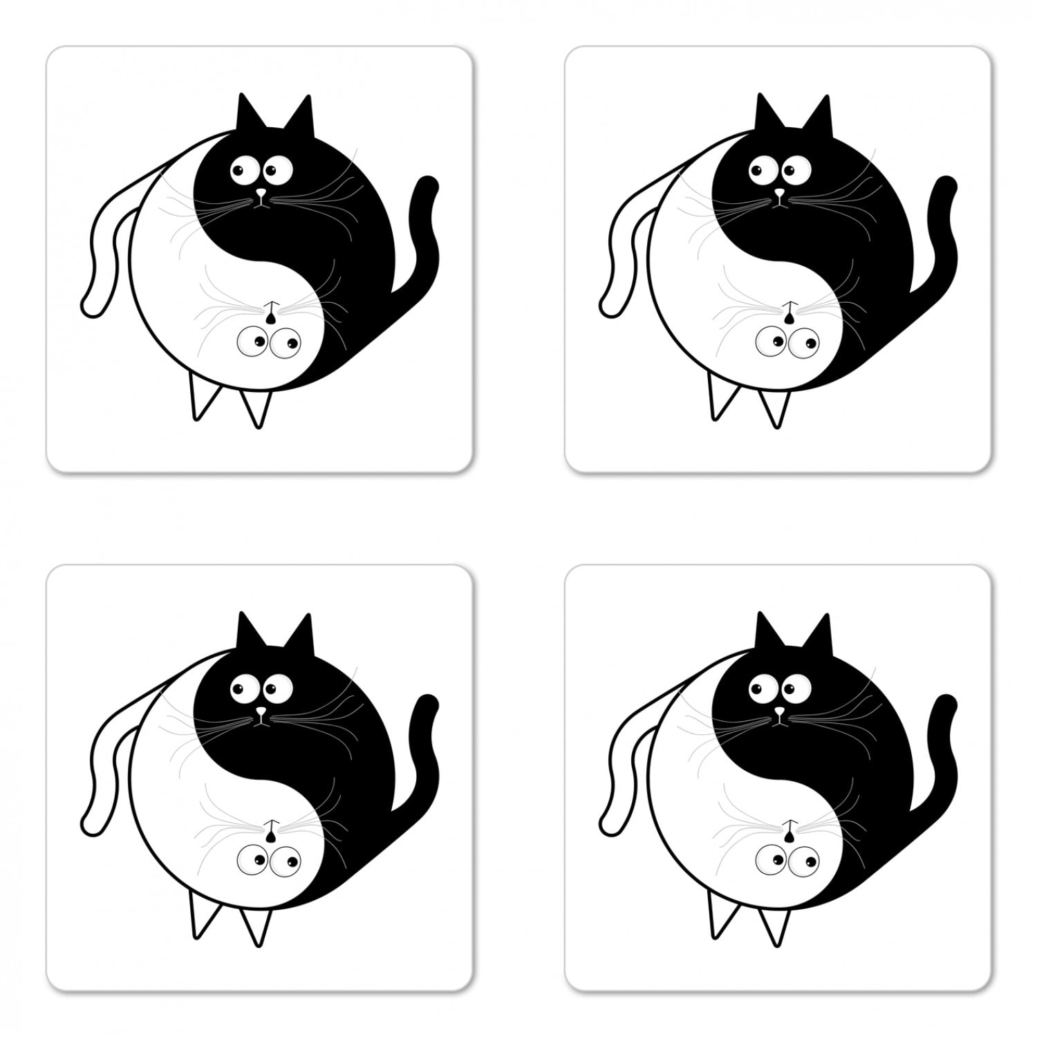 Ying Yang Coaster Set of 4, Cats Cuddle Hugging Unity Ying Yang Sign ...