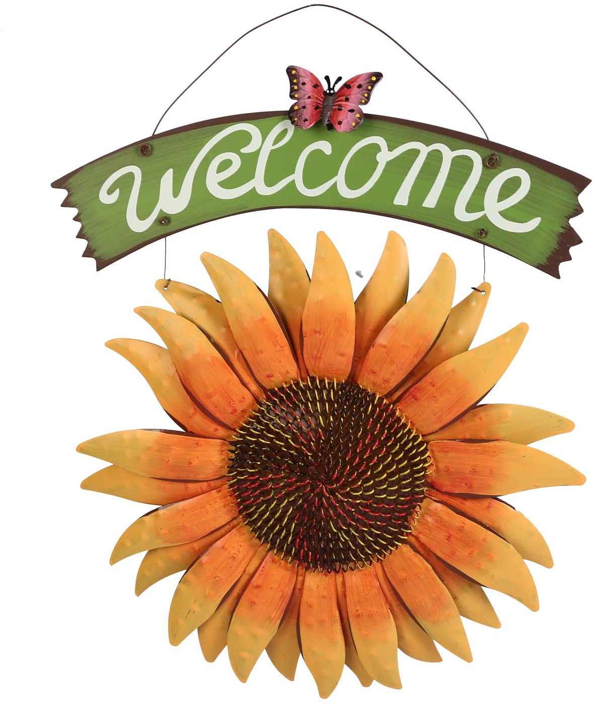 Baumaty Handcrafts Vintage Metal Butterfly Sunflower Welcome Sign Front ...
