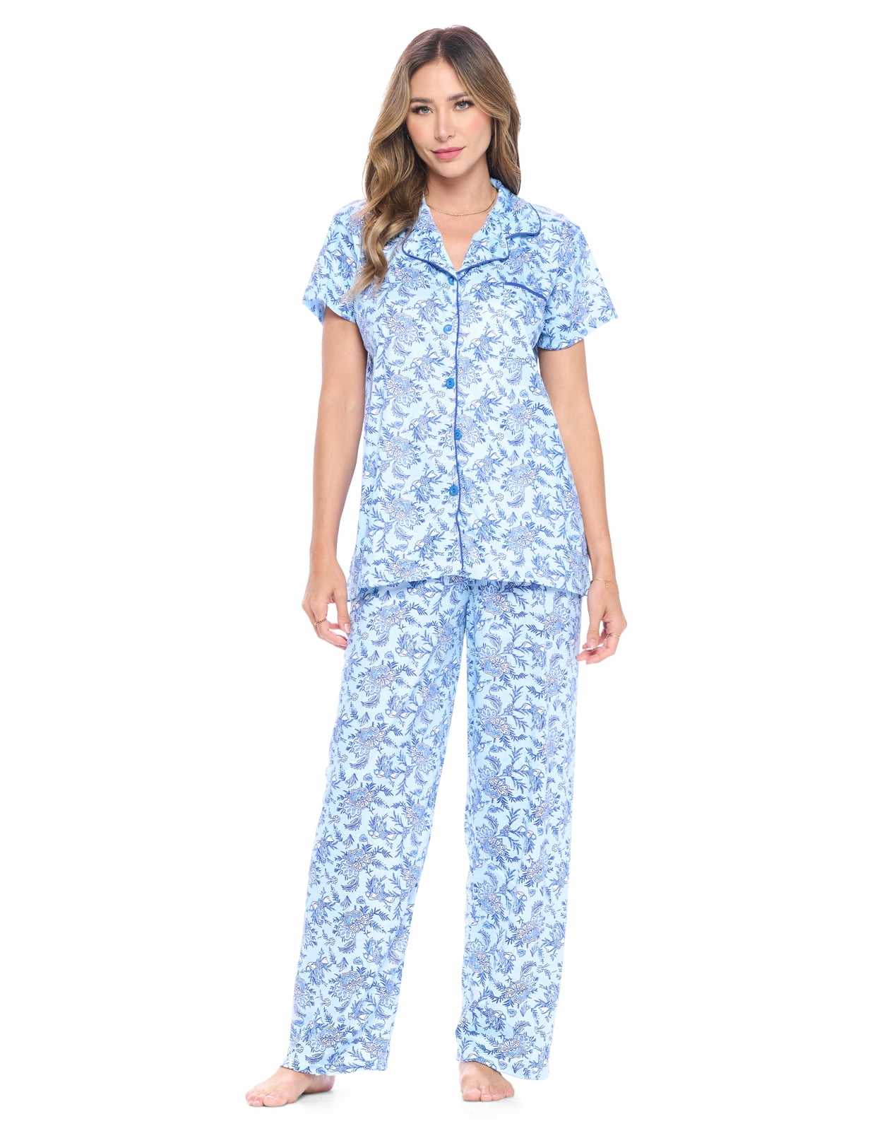 Casual Nights Women's Short Sleeve Floral Pajama Set - Walmart.com