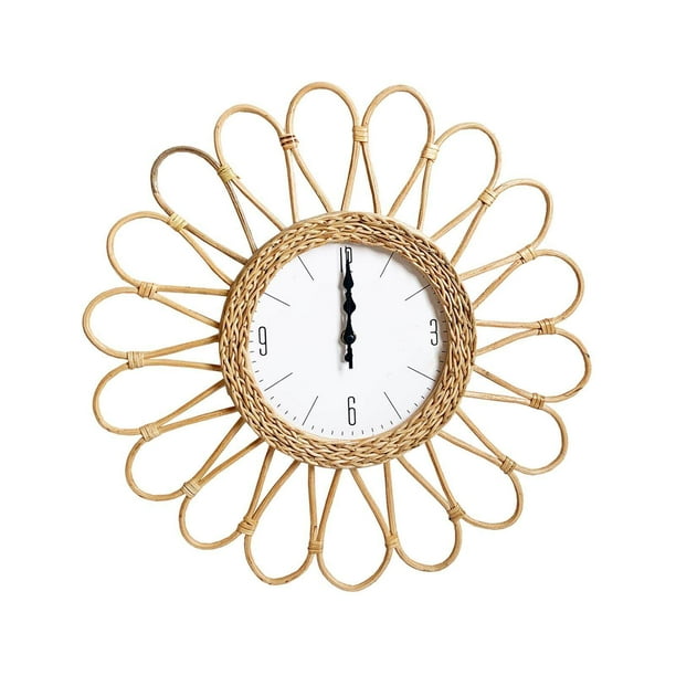 pitrice Rattan Wall Clock Boho Wall Decor Silent Modern for Hotel Home ...