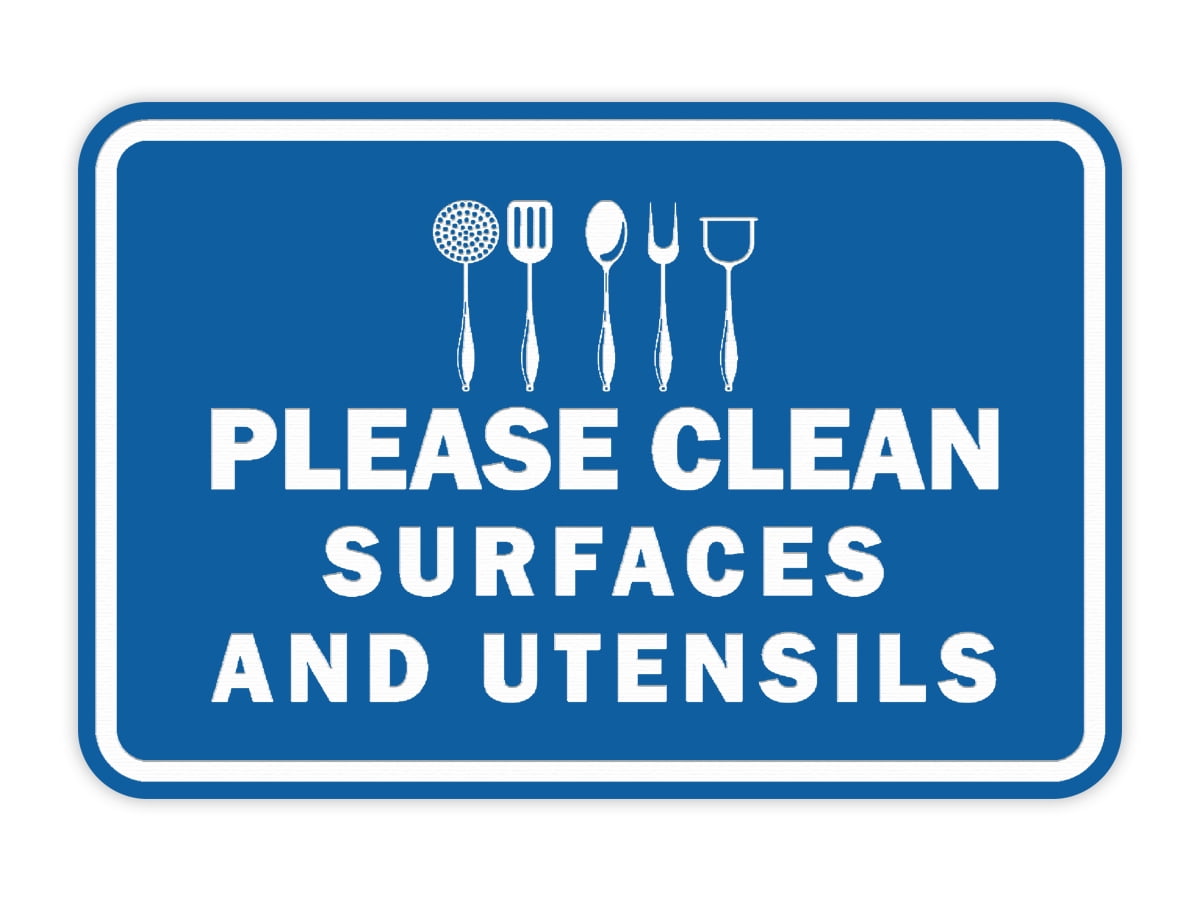 Classic Framed Please Clean Surfaces and Utensils Sign (Blue) - Medium ...