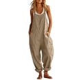 Costeam Womens Linen Blend Overall Jumpsuit Adjustable Button Straps ...