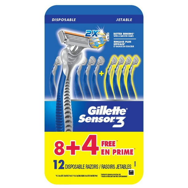 Gillette Sensor3 Men 'sDisposable Razors, 8 plus 4 bonus razors ...