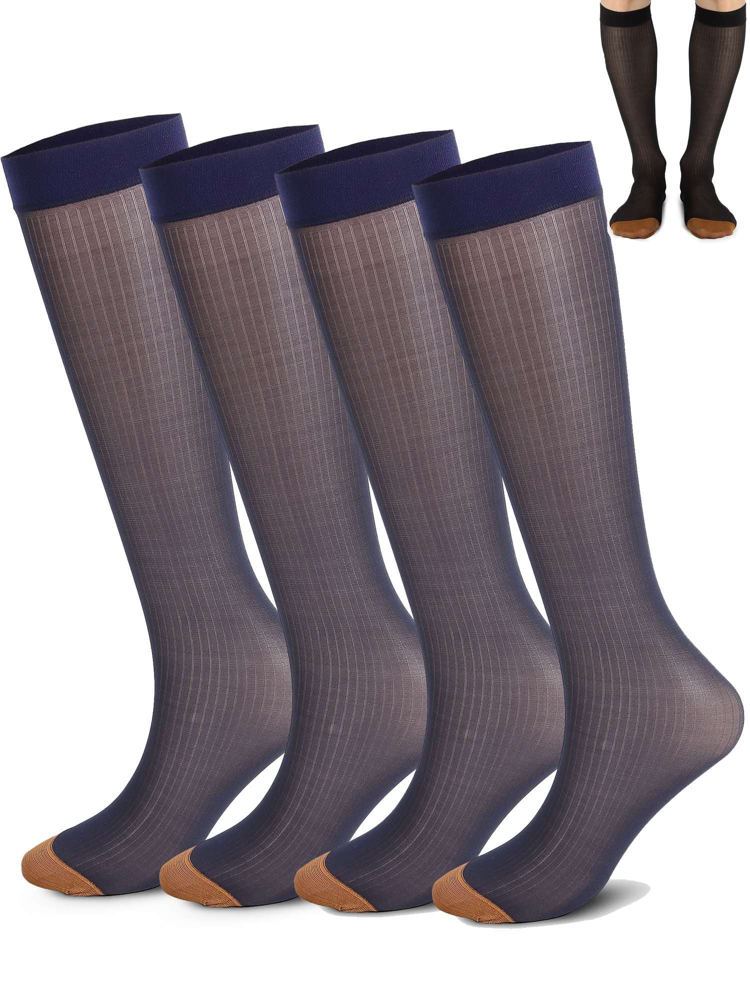 Gustave Mens Over the Calf Dress Socks 4 Pairs Silk Sheer Knee High ...