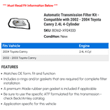 Automatic Transmission Filter Kit - Compatible with 2002 - 2004 Toyota ...