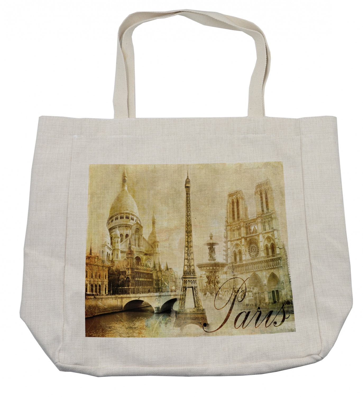 Paris Shopping Bag, Vintage Design Faded Style France Capital Landmarks ...