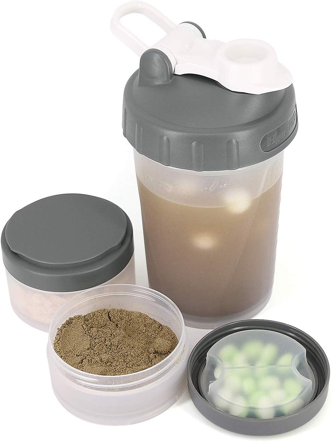 16 OZ Protein Shaker Bottle with Mixer Ball and 2 Interlocking Storage ...
