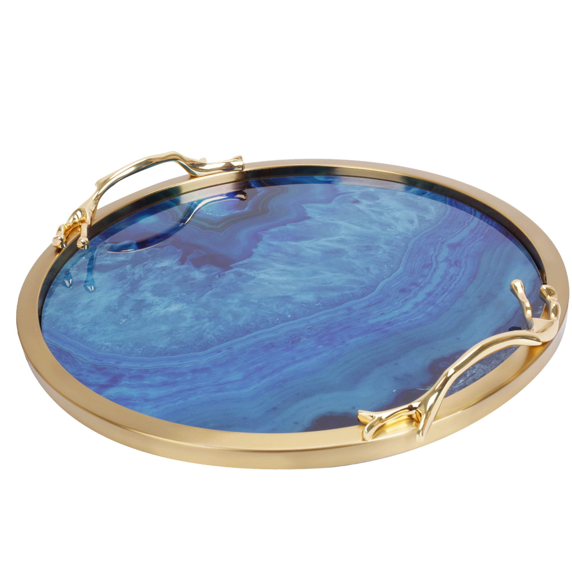 Decorative Tray Modern Decor Round Tray with Copper-Color Metal Handles ...