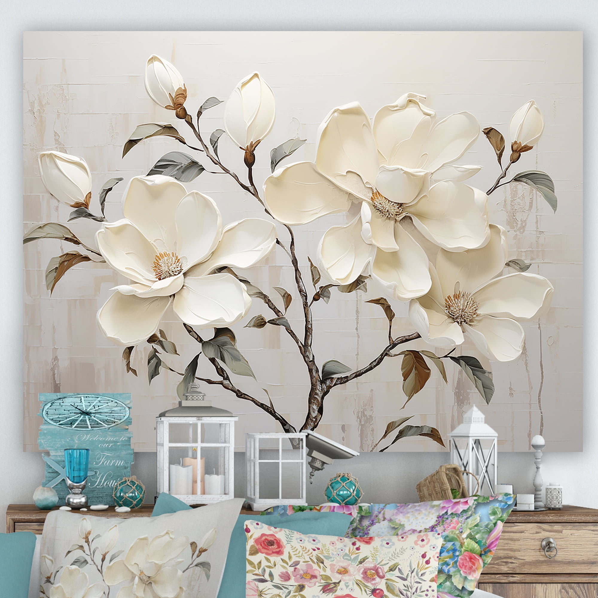 Click here for Designart Beige Canvas Wall Art  Magnolias Wall Ar... prices