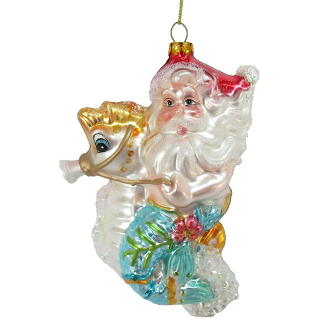 Blown Glass Santa Merman On A Seahorse Ornament - Walmart.com
