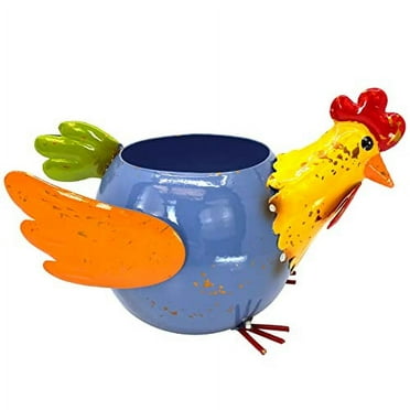 Chicken Planter Pot Colorful Farmhouse Metal Rooster Hen Succulent ...