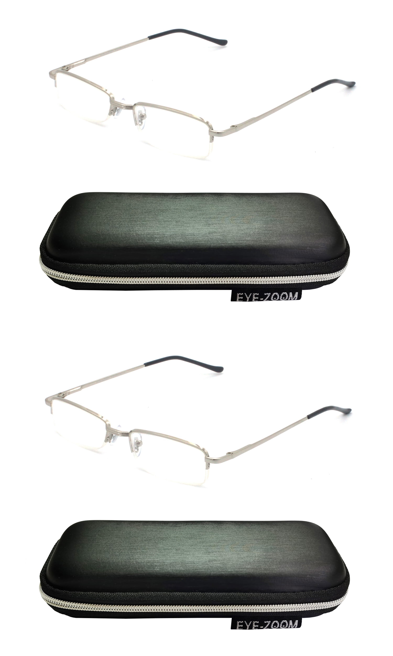 EYE ZOOM 2 Pack Reading Glasses Metal Rectangular Half Rimless Readers ...
