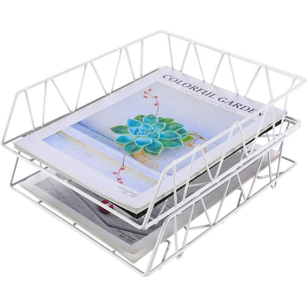 Gold Metal Desktop File Organizer - Stackable Letter Tray Paper Holder ...