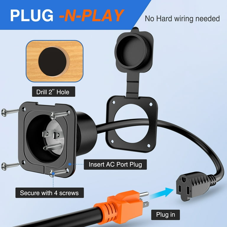 15 Amp Flanged Power Inlet 15 AMP RV Power Inlet With Extension Cord ...