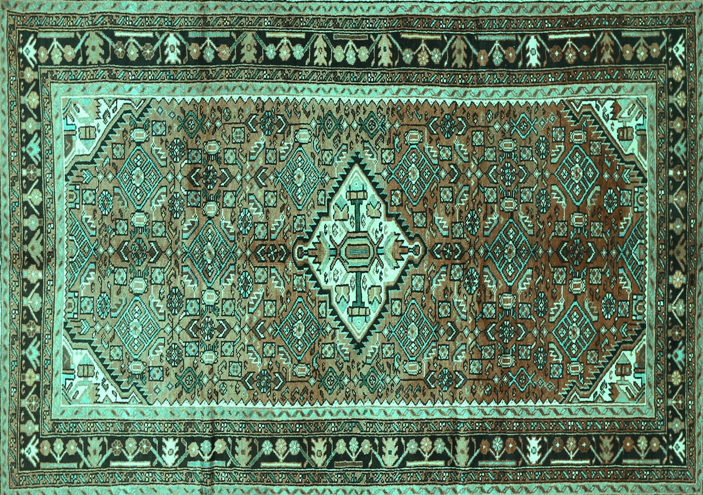 Ahgly Company Machine Washable Indoor Rectangle Persian Turquoise Blue ...