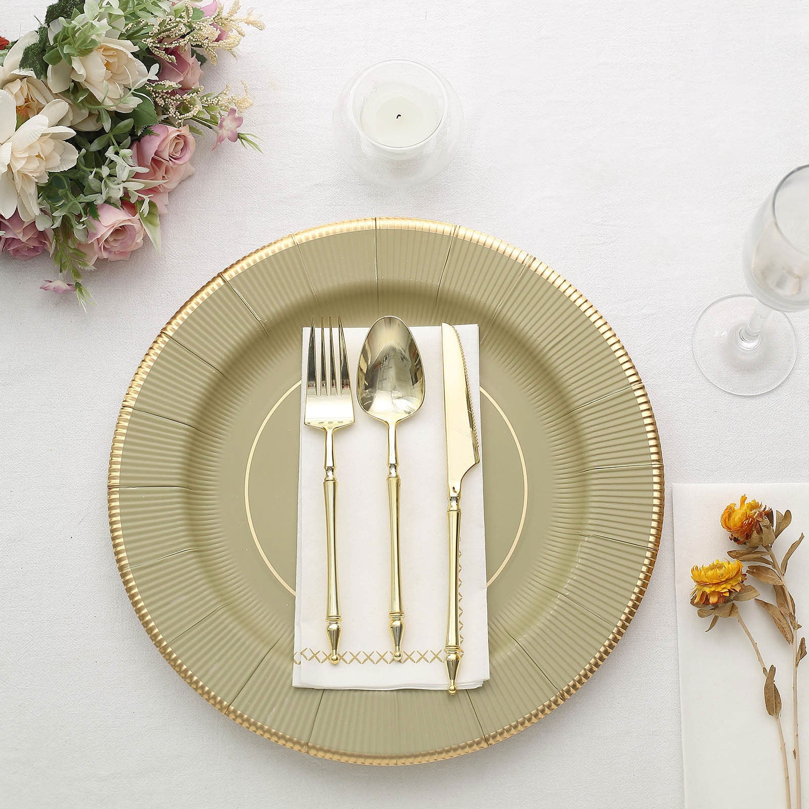BalsaCircle 25 Khaki 13" Round Disposable Paper Charger Plates Metallic ...