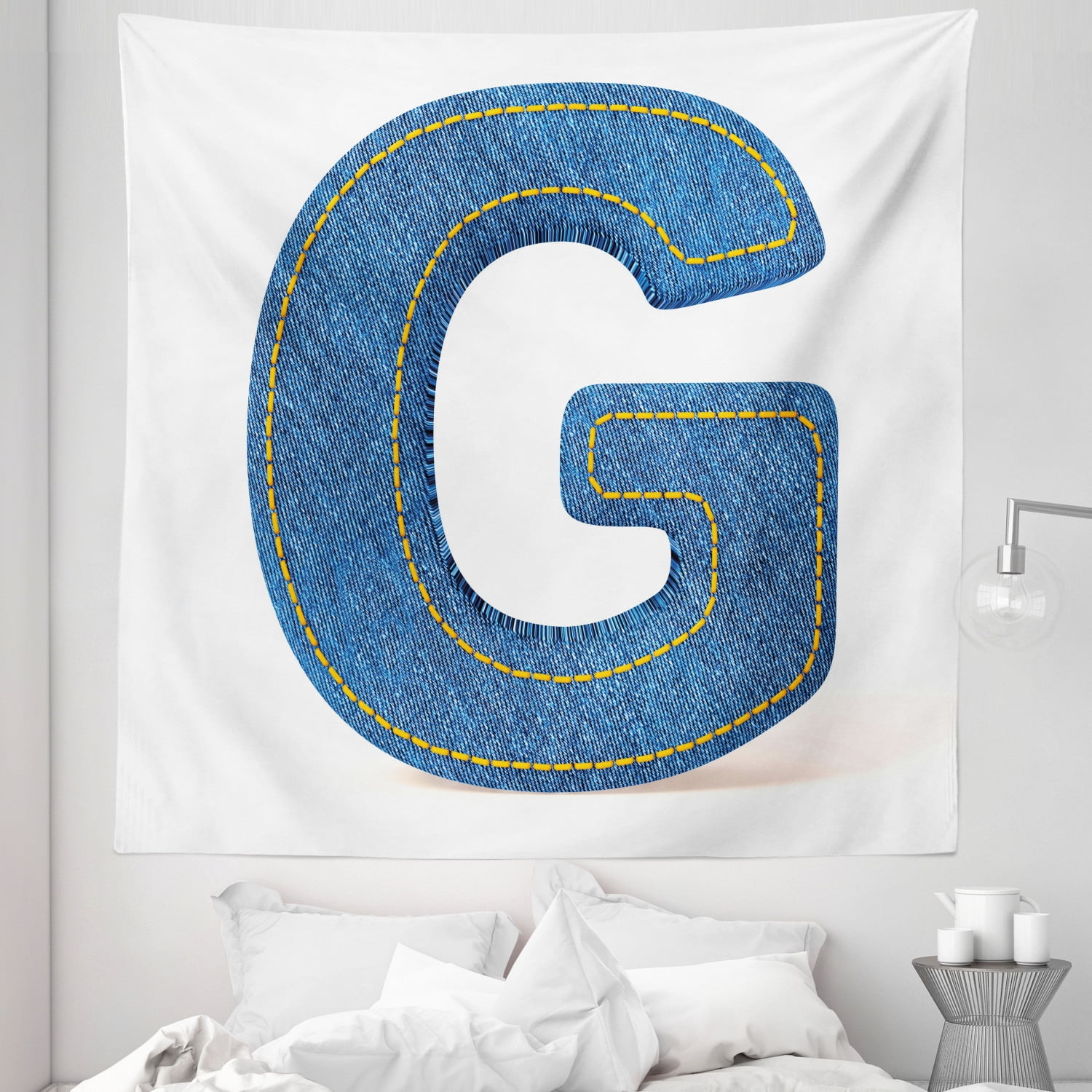 Letter G Tapestry, Modern Denim Font Typeset Character Jeans Cloth with ...